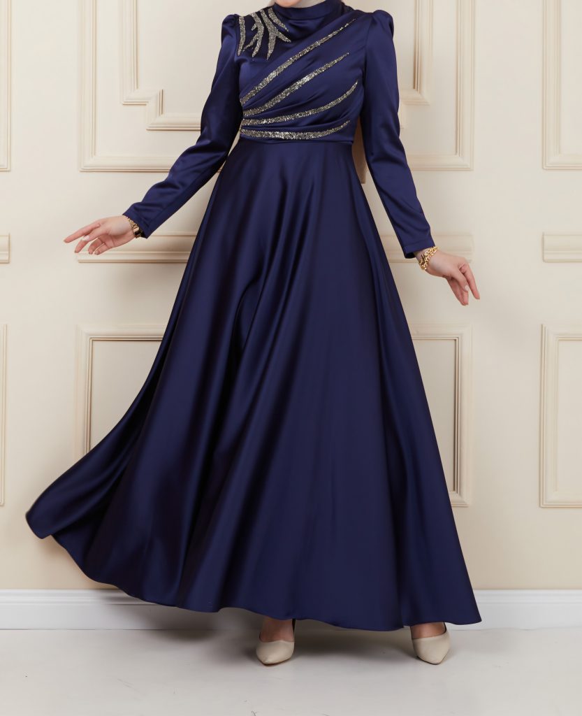 Navy-blue evening dress MHR-2533SL - U.H Turkish Wear
